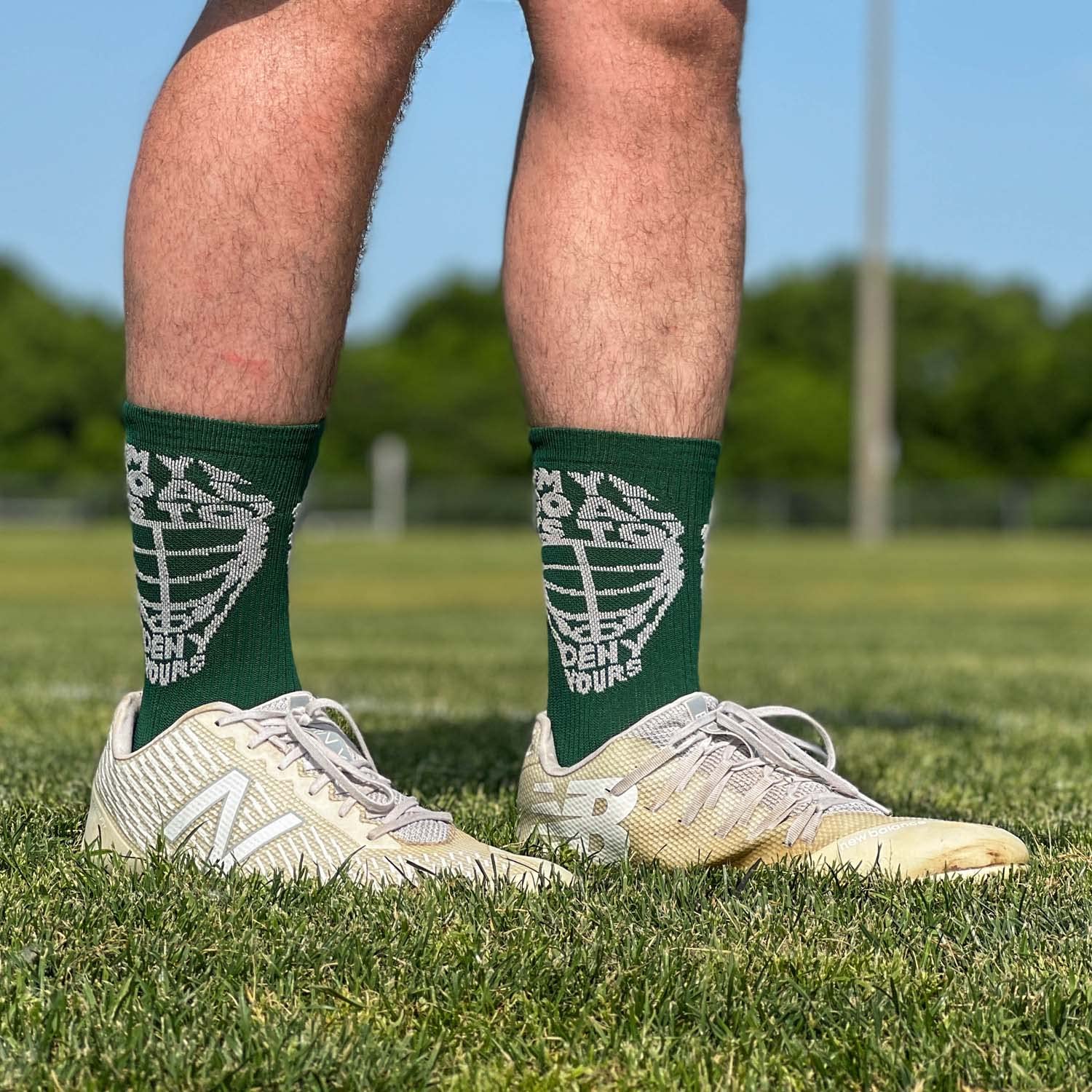 ChalkTalkSPORTS Guys Lacrosse Woven Mid-Calf Socks - My Goal is to Deny Yours Helmet