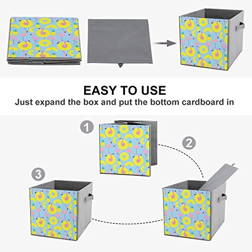 Flamingo and Pineapple Large Cubes Storage Bins Collapsible Canvas Storage Box Closet Organizers for Shelves