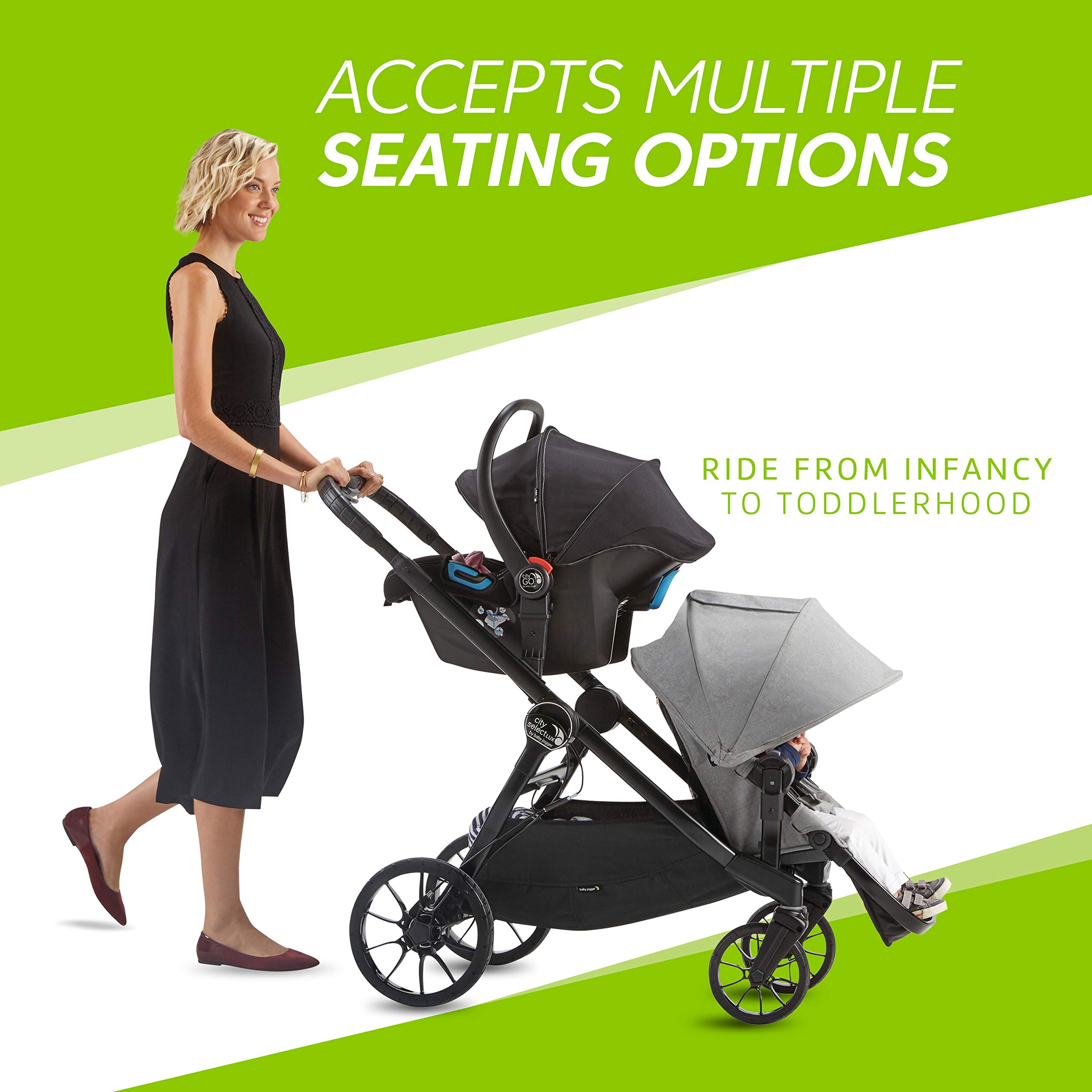 Baby Jogger City Select Double Stroller | Baby Stroller with 20 Ways to Ride, Included Second Seat | Quick Fold Stroller, Granite
