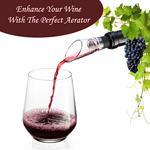 Corkscrew Wine Opener with Wine Aerator Pourer Spout and Stainless Steel Bottle Stopper, 3 Piece Wine Preserver and Accessories Set for Home Bar, Cork Remover and Stopper To Keep Wine Fresh