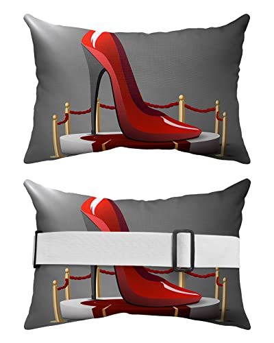 Houseall Outdoor Lumbar Pillows with Insert, Modern Red High Heel Shoes Ombre Gray Texture Waterproof Patio Pillows Adjustable Strap Head Resting Pillows for Chair Couch Office, 2PCS