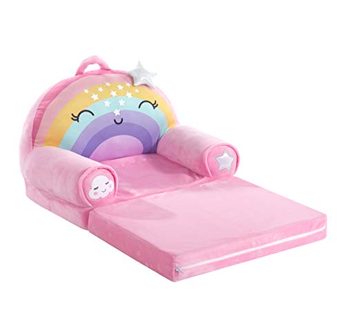 Heritage Kids Rainbow Convertible Flip Lounger Foam Chair - Soft Plush Fabric - Ages 3+, Pink
