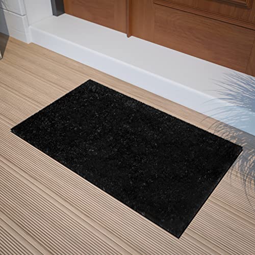 Flash Furniture Harbold Indoor/Outdoor Coir Doormat - Solid Black Fibers - 18" x 30" - Non-Slip Backing