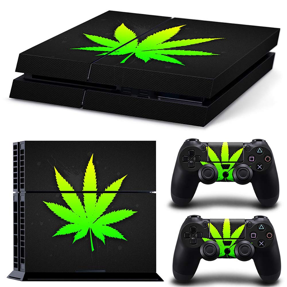 UUShop Skin Decal Sticker Cover Set for Sony PS4 Console and 2 Dualshock Controllers Skin Green Weeds Leaf