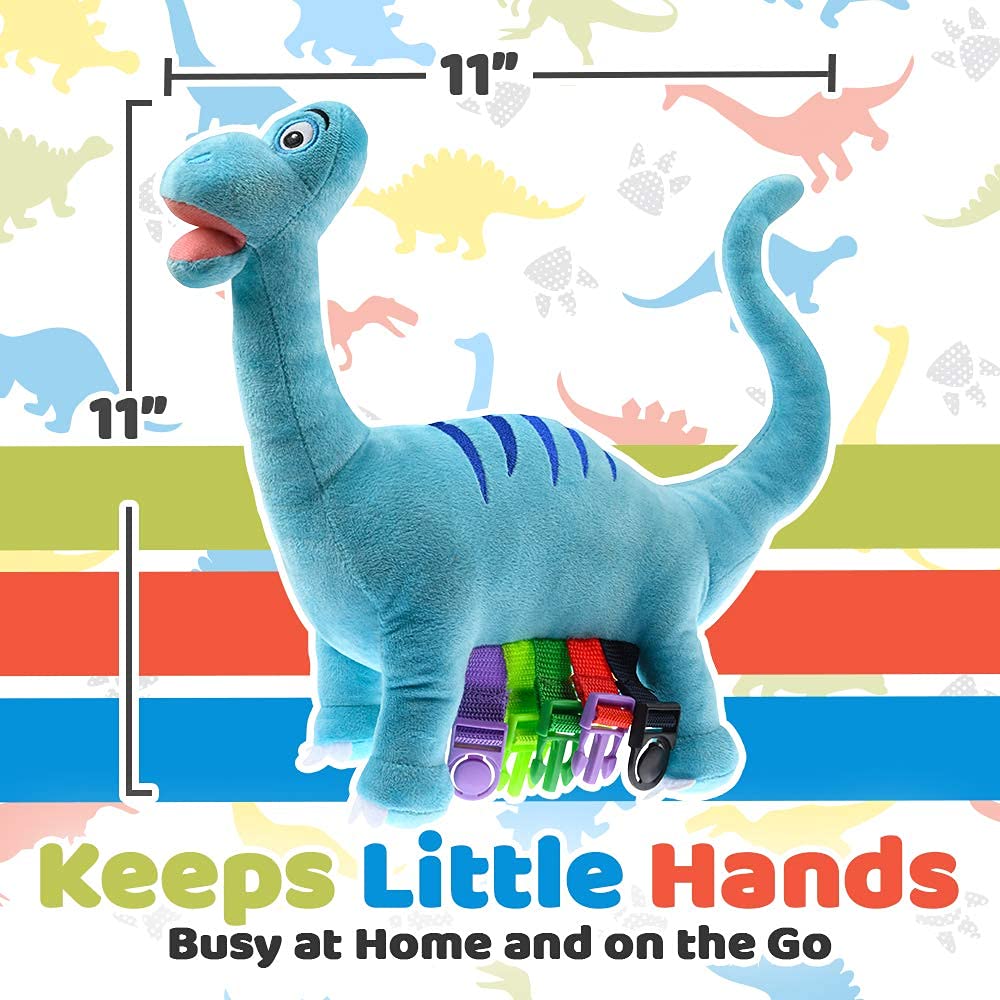 Little Chubby One Sensory Dinosaur Buckle Pillow - 11 Inch - Learning Activity Toy - Educational Toy Helps Develop Motor Skills Problem Solving Color and Number Recognition Ideal for Travel Great Gift