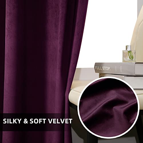 Guibaf Dark Purple Velvet Curtains 84 inches Long Grommet Blackout Curtains for Bedroom Light Blocking Thermal Insulation Drapes Set of 2 Panels 52βx 84β