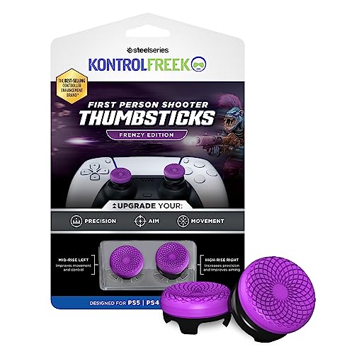 KontrolFreek FPS Freek Frenzy for Playstation 5 (PS5) and Playstation 4 (PS4) Controller | Performance Thumbsticks | 1 High-Rise, 1 Mid-Rise | Purple/Black