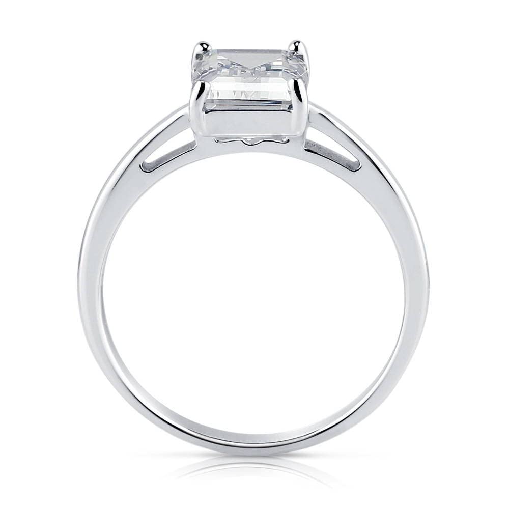 BERRICLE Sterling Silver Solitaire Wedding Engagement Rings 2.1 Carat Emerald Cut Cubic Zirconia CZ Ring for Women, Rhodium Plated Size 4.5
