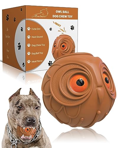 Giggle Ball for Dogs Owl Dog Toys for Aggressive Chewers Dog Ball Toy for Puppy Medium Large Dogs Natural Rubber Cute Owl Hoot Fun Giggle Sounds When Rolled or Shaken(Brown Owl)