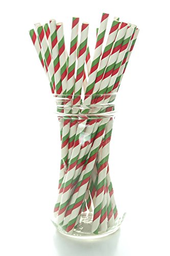 Christmas Straws (25 Pack) - Candy Cane Red and Green Stripes & North Pole Party Straws, Christmas Party Supplies, Holiday Decor Drinking Straws
