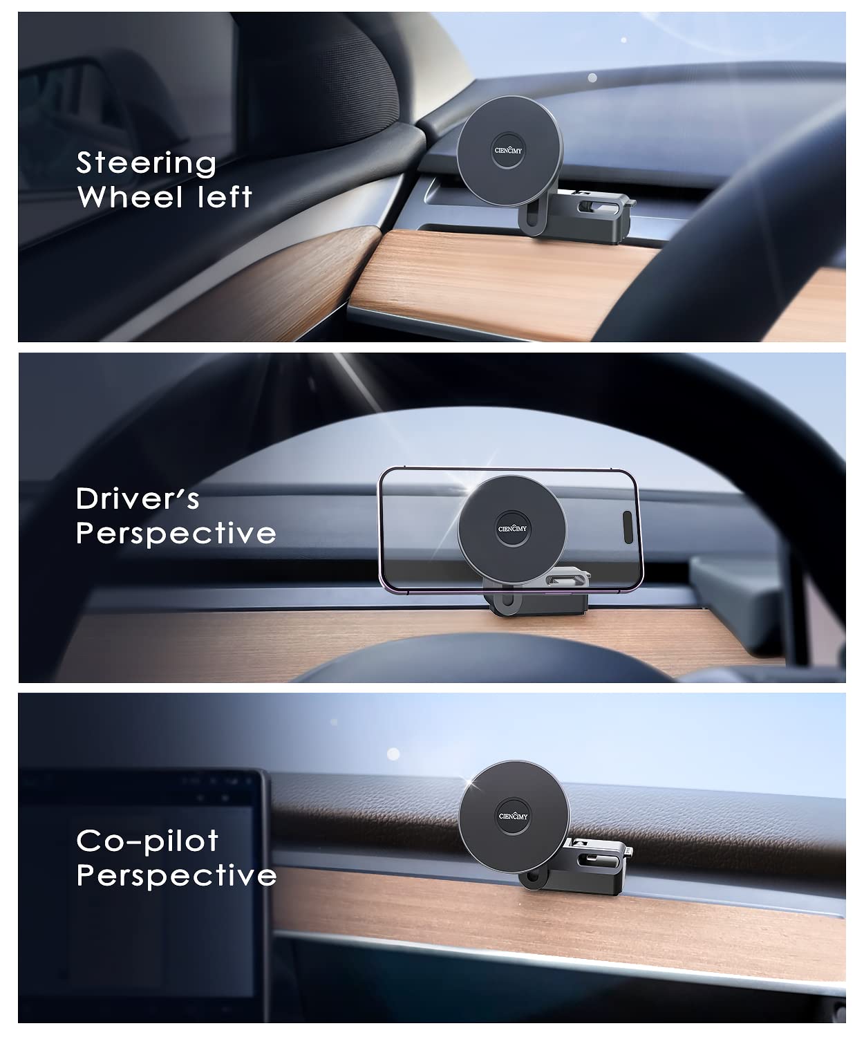 Ciencimy Tesla Phone Mount Designed for Model 3 Model Y, 【Easy Install】 Magnetic Tesla Phone Holder Compatible with MagSafe iPhone 15 Pro Max Plus 14 13 12 Mini and All Phone