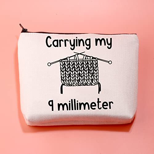JXGZSO Knitting Storage Bag Carrying My 9 Millimeter Crochet Makeup Bag Knit Gift For Knitter Lover