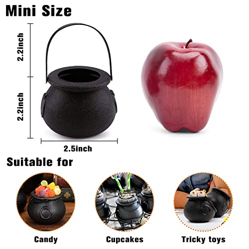 FUTUREPLUSX 12 PCS Black Cauldron Kettles, Plastic Witch Cauldron Candy Serving Bowls Mini Black Buckets for St.Patrick's Day Halloween Wizard Theme Party Favor Decor