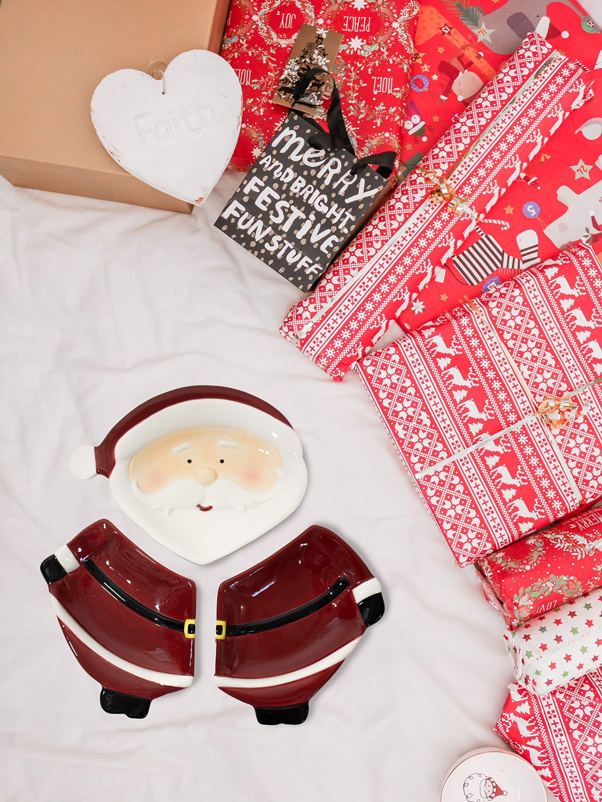 Christmas Themed Red Santa Ceramic 3-Section Server