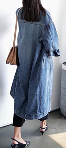 Jofemuho Womens Classic Long Jean Jacket Plus Size Loose Long Sleeve Button Down Denim Jacket Trench Coat Blue 3XL