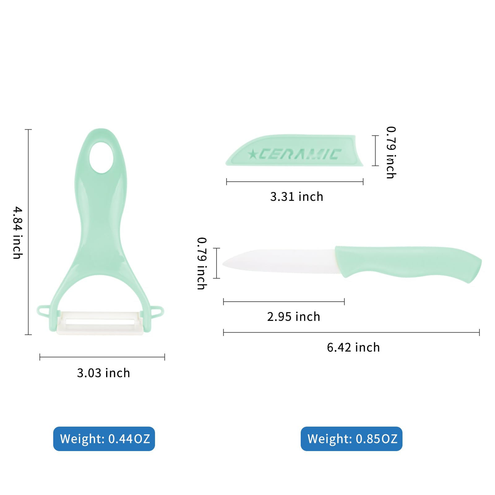 binyu Ceramic Vegetable Fruit Peeler and Paring Knives Set - Effortless Precision in Every Peel,Suitable for Processing Various Fruits and Vegetables in the Kitchen (Green)