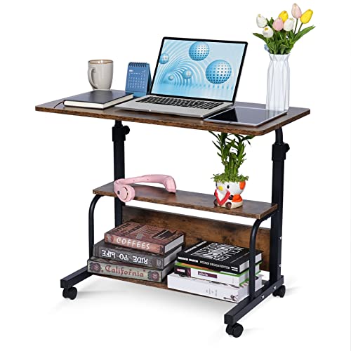 Laptop Desk Adjustable Desk Small Standing Desk Home Office Desks for Small Spaces Portable Desk Table for Bedrooms, 31.5" Rustic Uplift Study Desk Mobile Rolling Computer Work Desk on Wheels (Rustic)