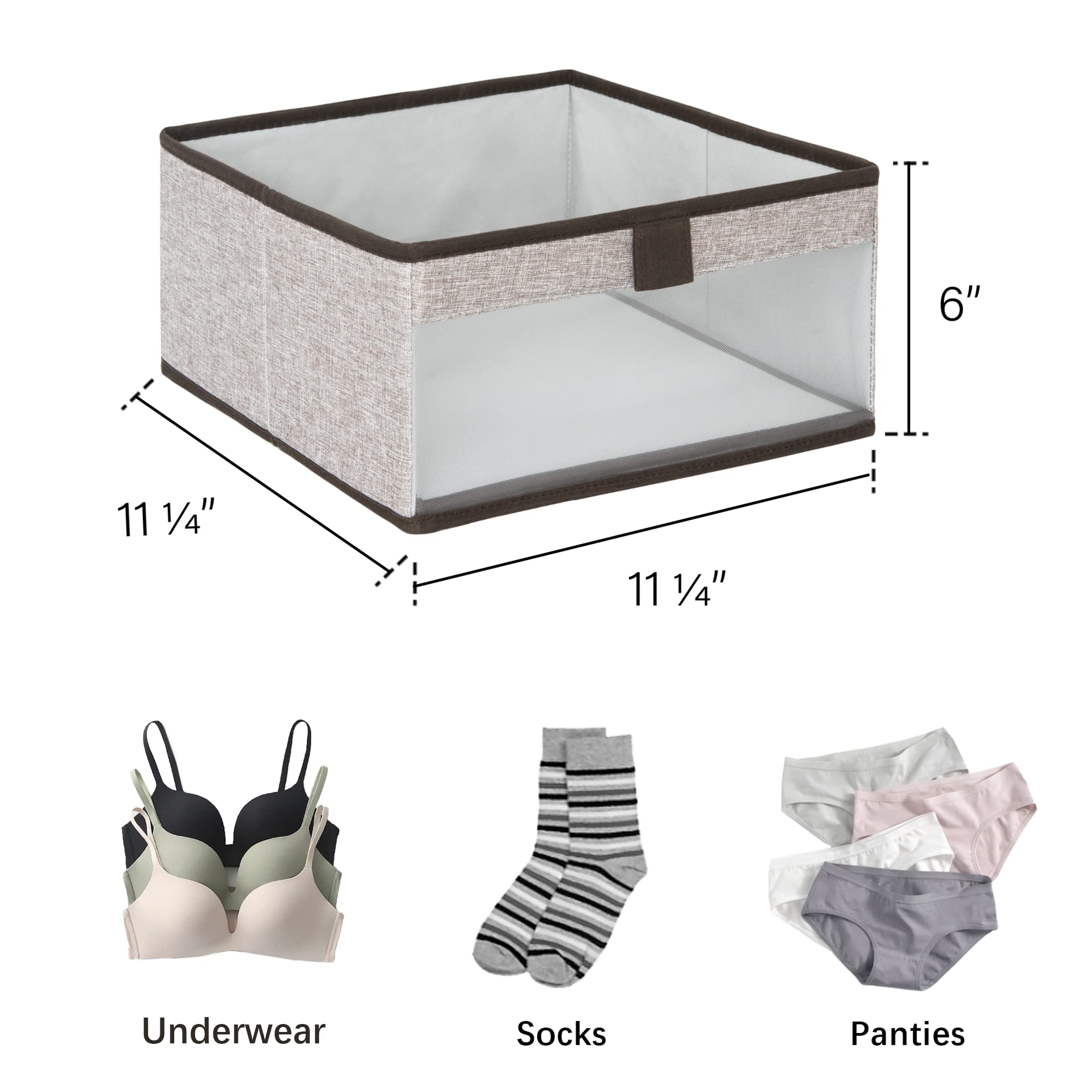 StorageWorks Fabric Storage Bins with Clear Window and 2 Handles, Foldable Closet Organizers for Shelves, Drawer Organizers for Clothing, Mixing of Brown and Gray, Medium, 2 Pack