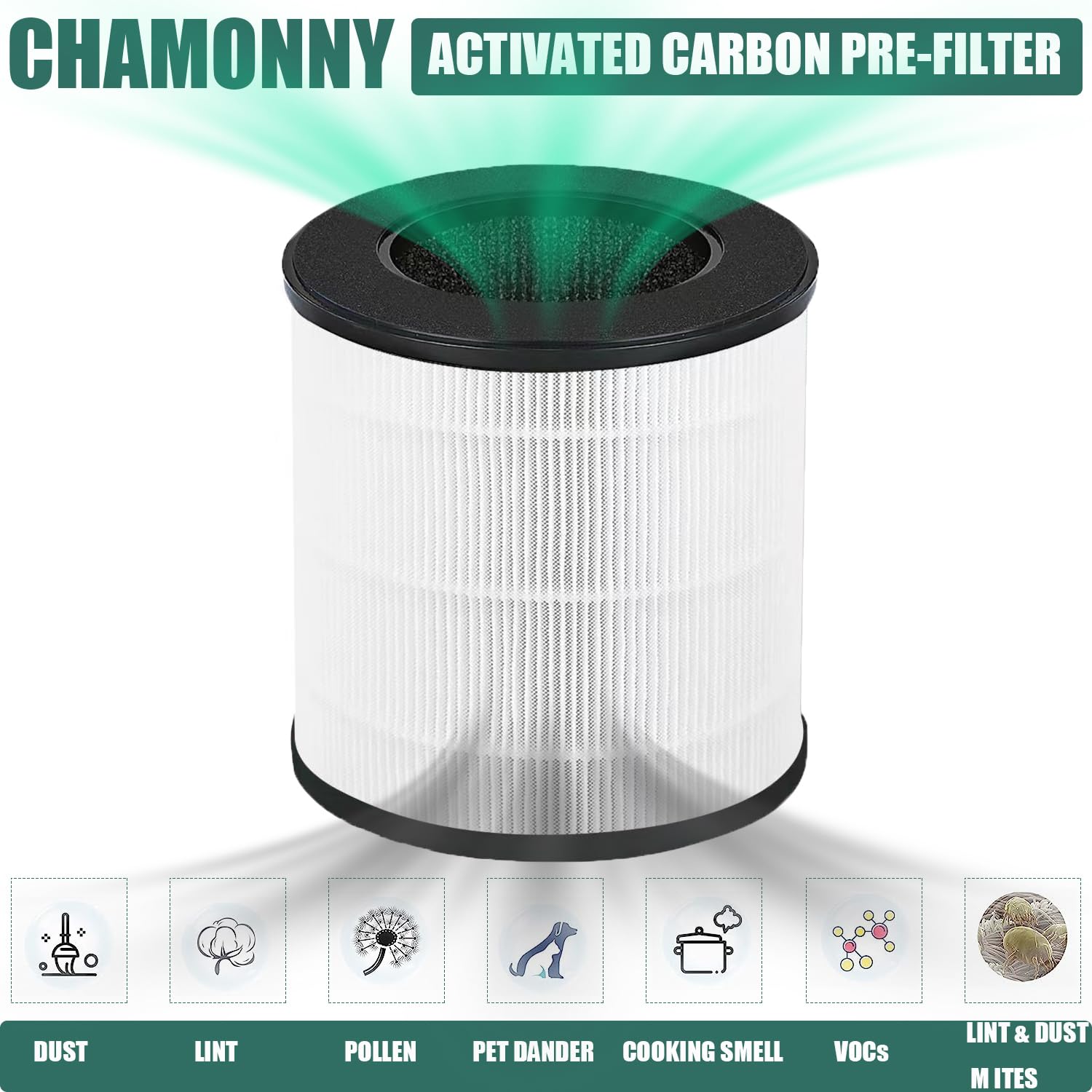 CHAMONNY B-D02U Filter Replacement, Compatible with VEWIOR B-D02U Air Purifier and MOO-KA B-D02L and KOIOS B-D02L Air Purifier, 3-in-1 H13 True HEPA Filter and Activated Carbon Filter, 4Pack
