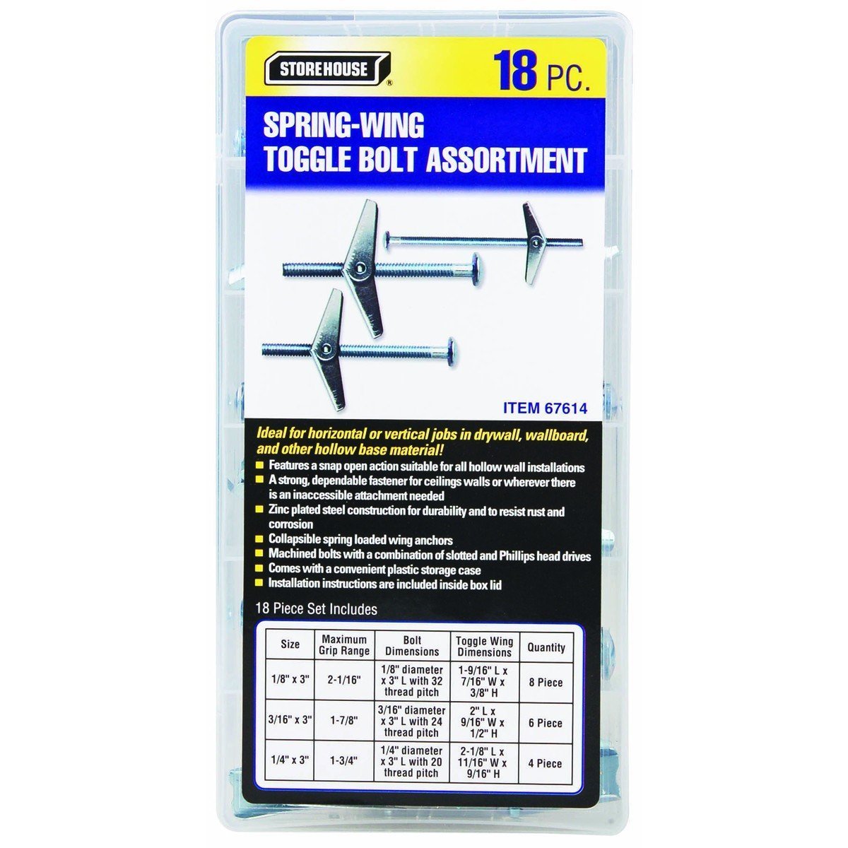 Storehouse 67614 18 Piece Toggle Bolt Assortment