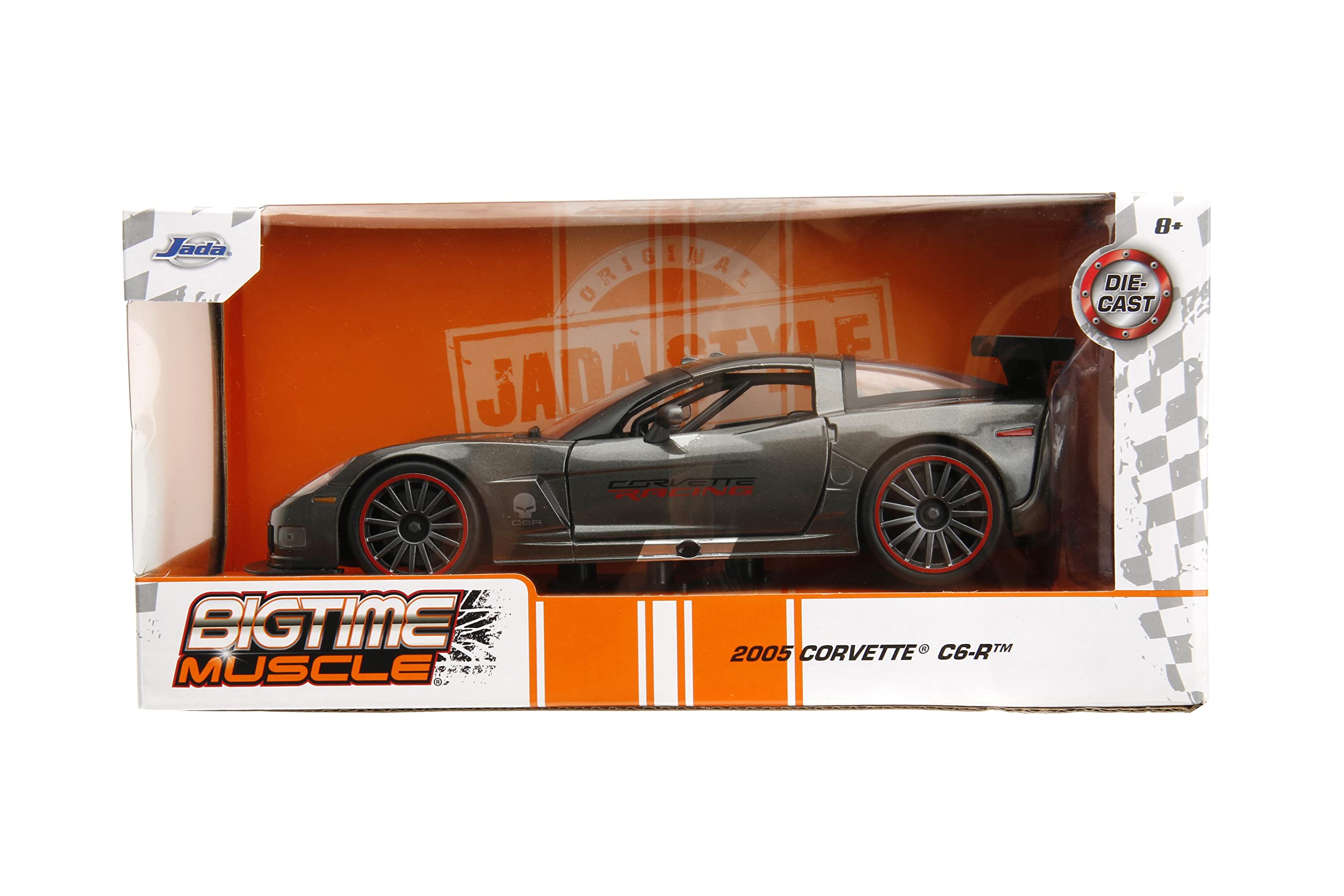 Big Time Muscle 1:24 2005 Chevy Corvette C6R Die-cast Car Charcoal Grey, Toys for Kids and Adults