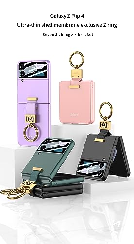 phone flip case Slim Case Compatible with Samsung Galaxy Z Flip 4 Case with Outer Screen Protector Case,Thin Hard PC Case Fashion Protective Case with Built-in Metal Ring phone screen protection ( Col