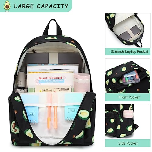 Fuyicat Avocado School Backpack Set for Girls, 3-in-1 Kids Teens Elementary Middle School Bags Bookbag with Lunch Bag Pencil Case