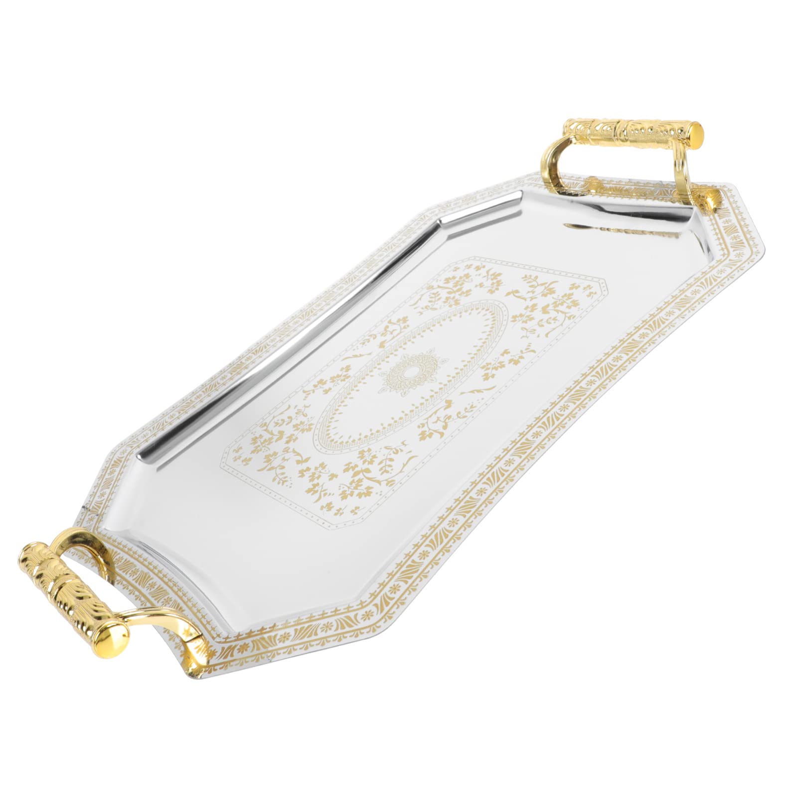 Cabilock Stainless Steel Dishes Vintage Decor Stainless Steel Serving Tray Handle: Decorative Table Centerpiece Tea Tray Platter for Dinner Coffee Dessert Holder Wedding Decor