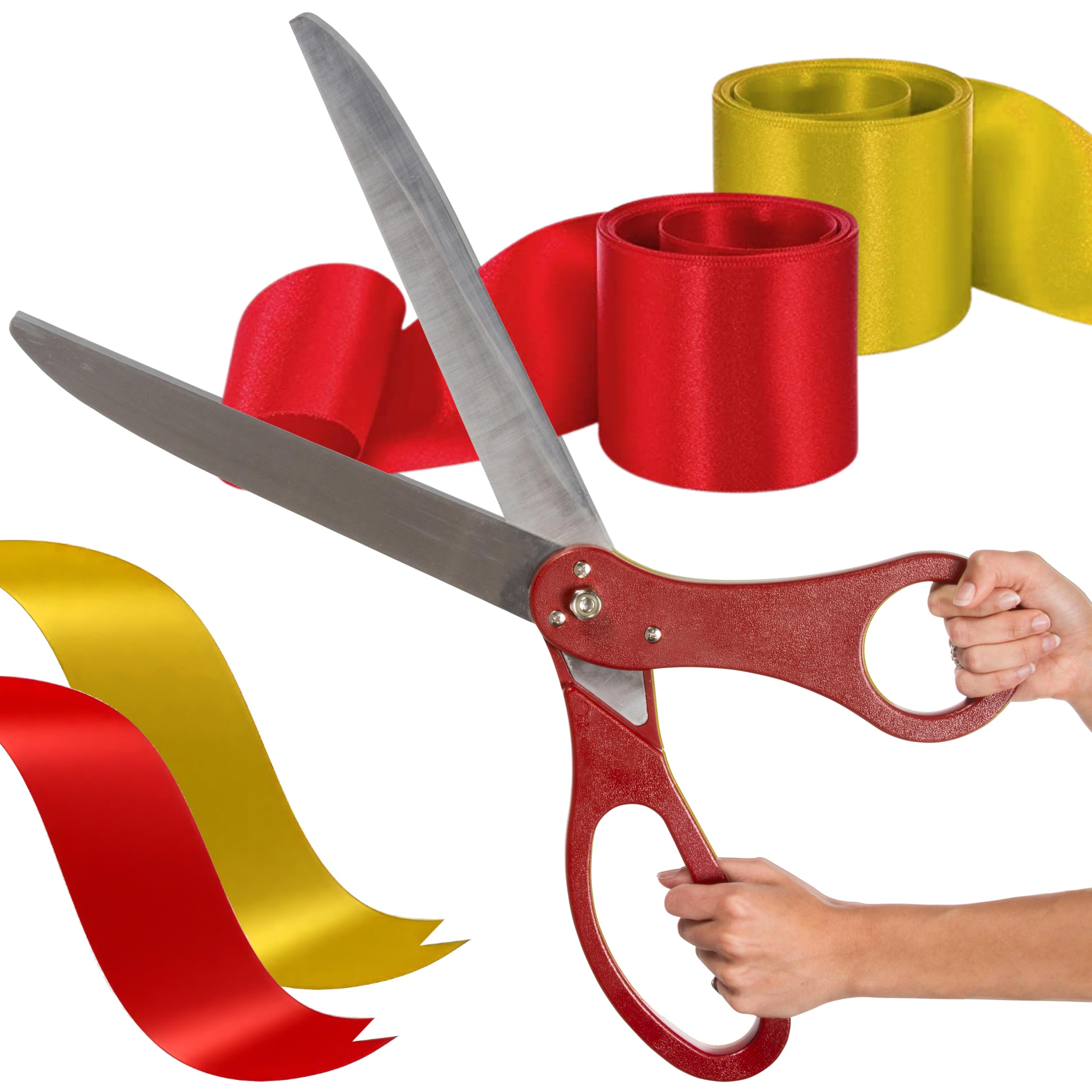 YARRD Grand Opening Ceremony Kit – 25" Giant Red Scissors with Red and Gold Satin Ribbons Grand Opening Ribbon Cutting Ceremony Kit for Special Events Inaugurations and Ceremonies