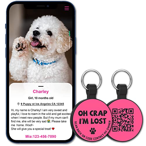 MYLUCKYTAG Silent Silicone QR Code Pet ID Tags Dog Tags - Pet Online Profile - Scan QR Receive Instant Pet Location Alert Email