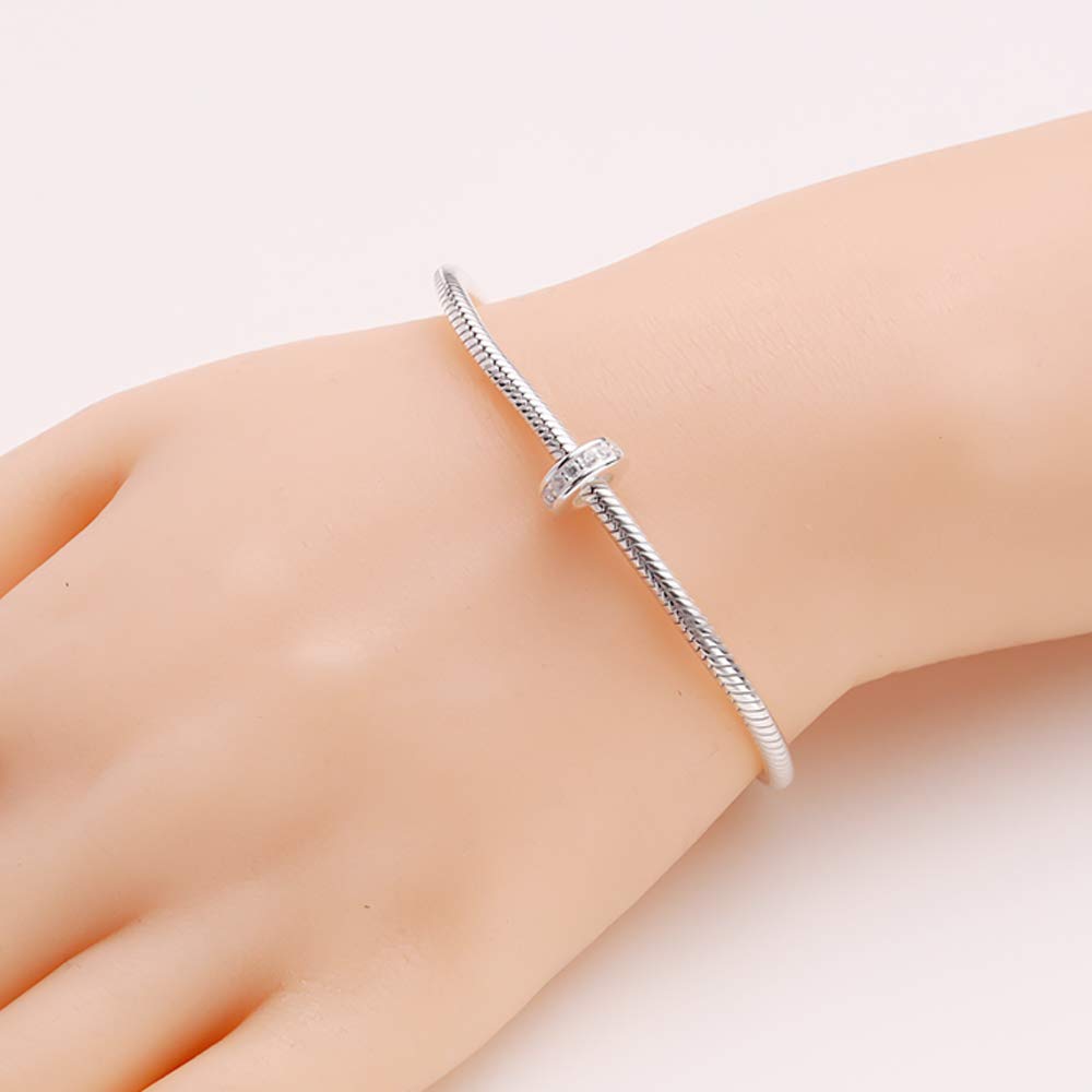 SOUKISS 925 Sterling Silver Spacer Charm Bead with Clear CZ for Charms Bracelets (2pcs Clear)