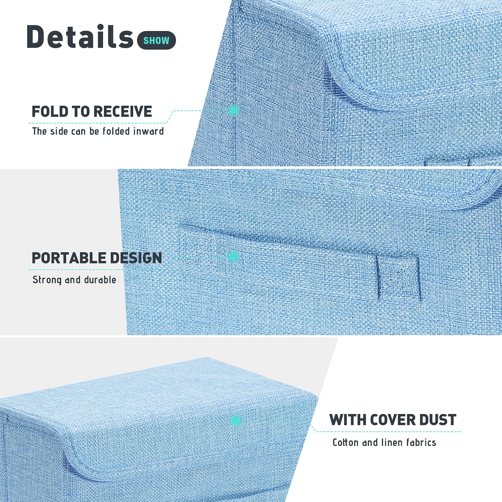 FUDDE foldable fabric storage box[2-Pack] dust-proof storage boxes with flip lid, can store clothes, shelves, books and toys, used in family bedroom closet storage boxes. (L, Blue)