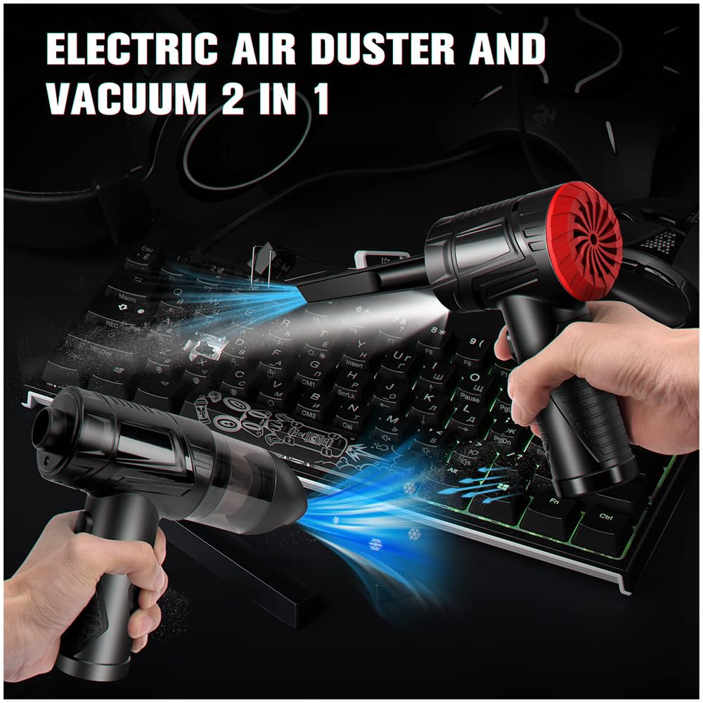Cudmor 2 in 1 Cordless Electric Air Duster and Vacuum - Powerful 100000RPM, No Canned Air Needed, Reusable Alternative, Ideal for Computer, PC, Keyboard 8000mAh Battery