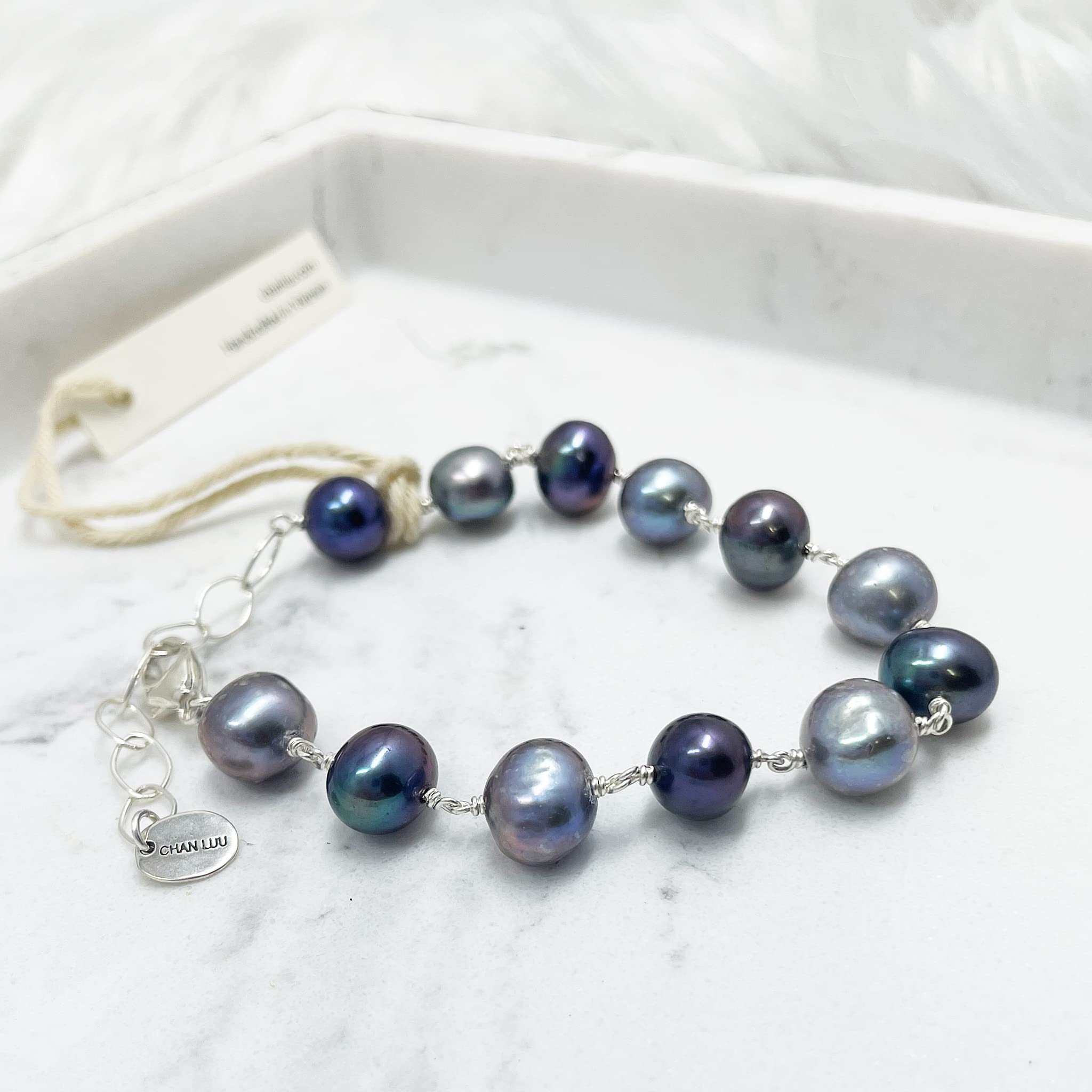 Chan Luu Chain Freshwater Pearl Bracelet in Peacock and Silver