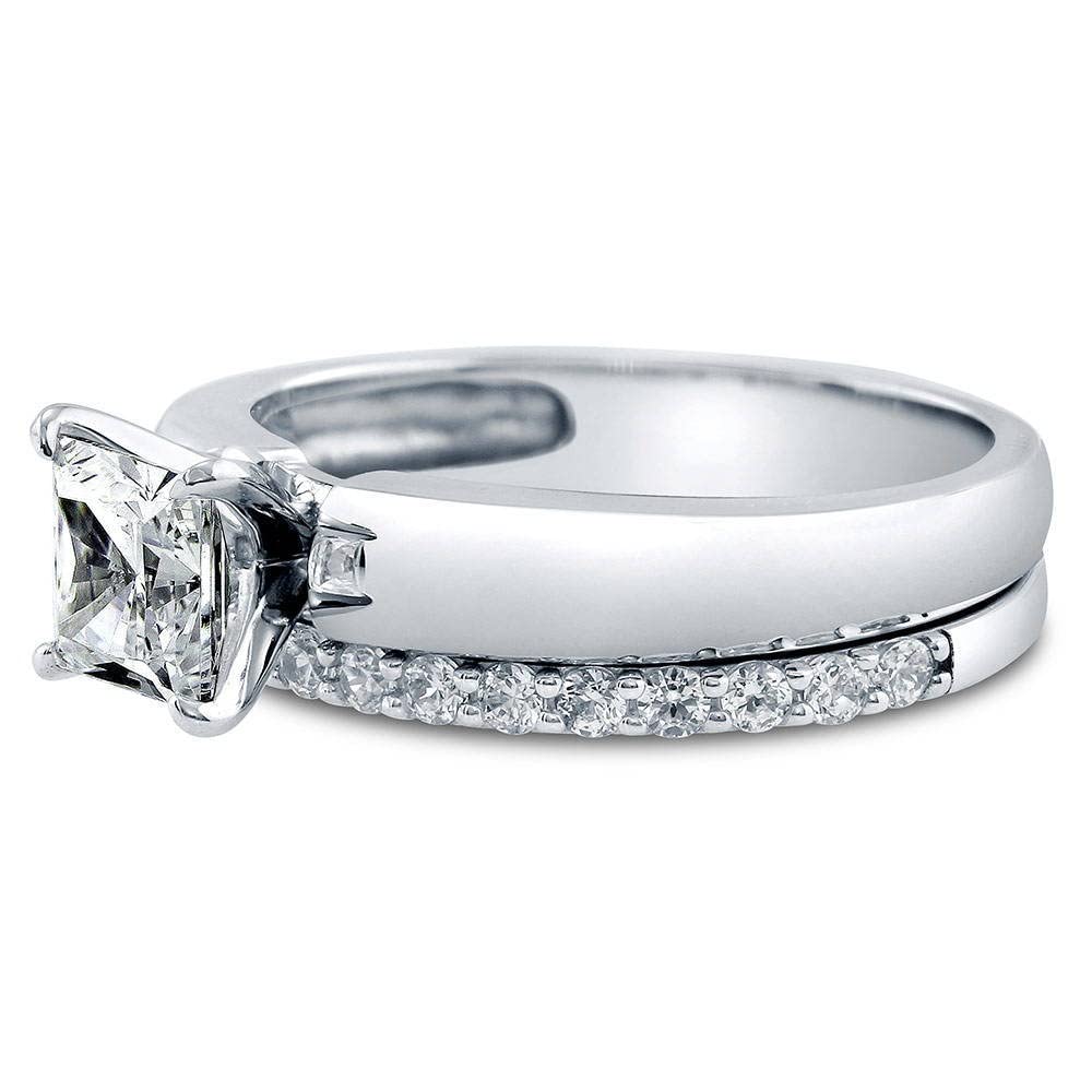 BERRICLE Sterling Silver Solitaire Wedding Engagement Rings 1.2 Carat Princess Cut Cubic Zirconia CZ Ring Set for Women, Rhodium Plated Size 6