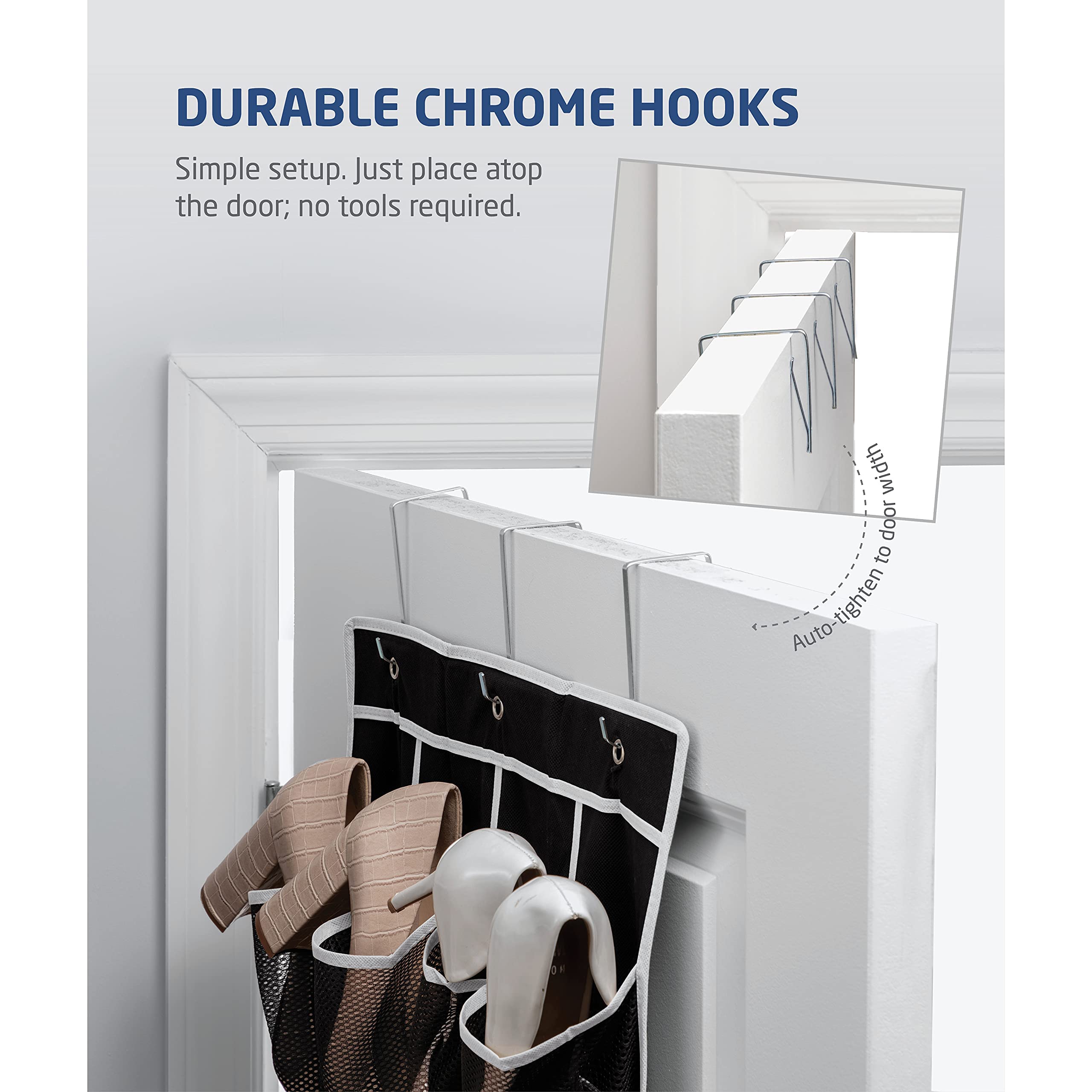 ZOBER Over The Door Shoe Organizer - 24 Breathable Pockets, Hanging Shoe Holder for Maximizing Shoe Storage, Accessories, Toiletries, Laundry Items. 64in x 18in