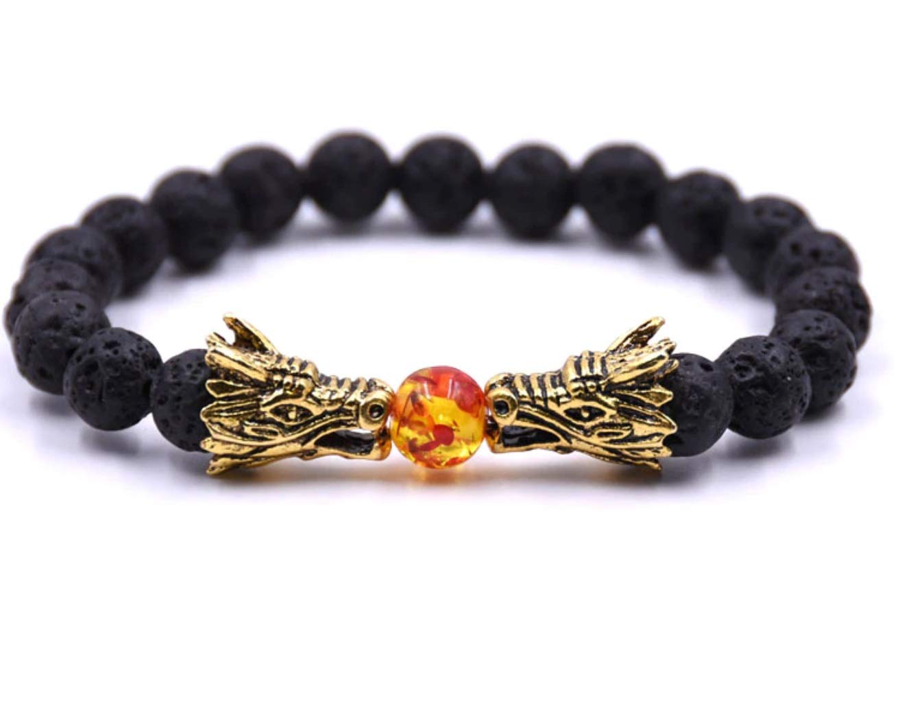 Chandria's Treasures Black Natural Lava Stone Dragon Head Energy Beads Bracelet