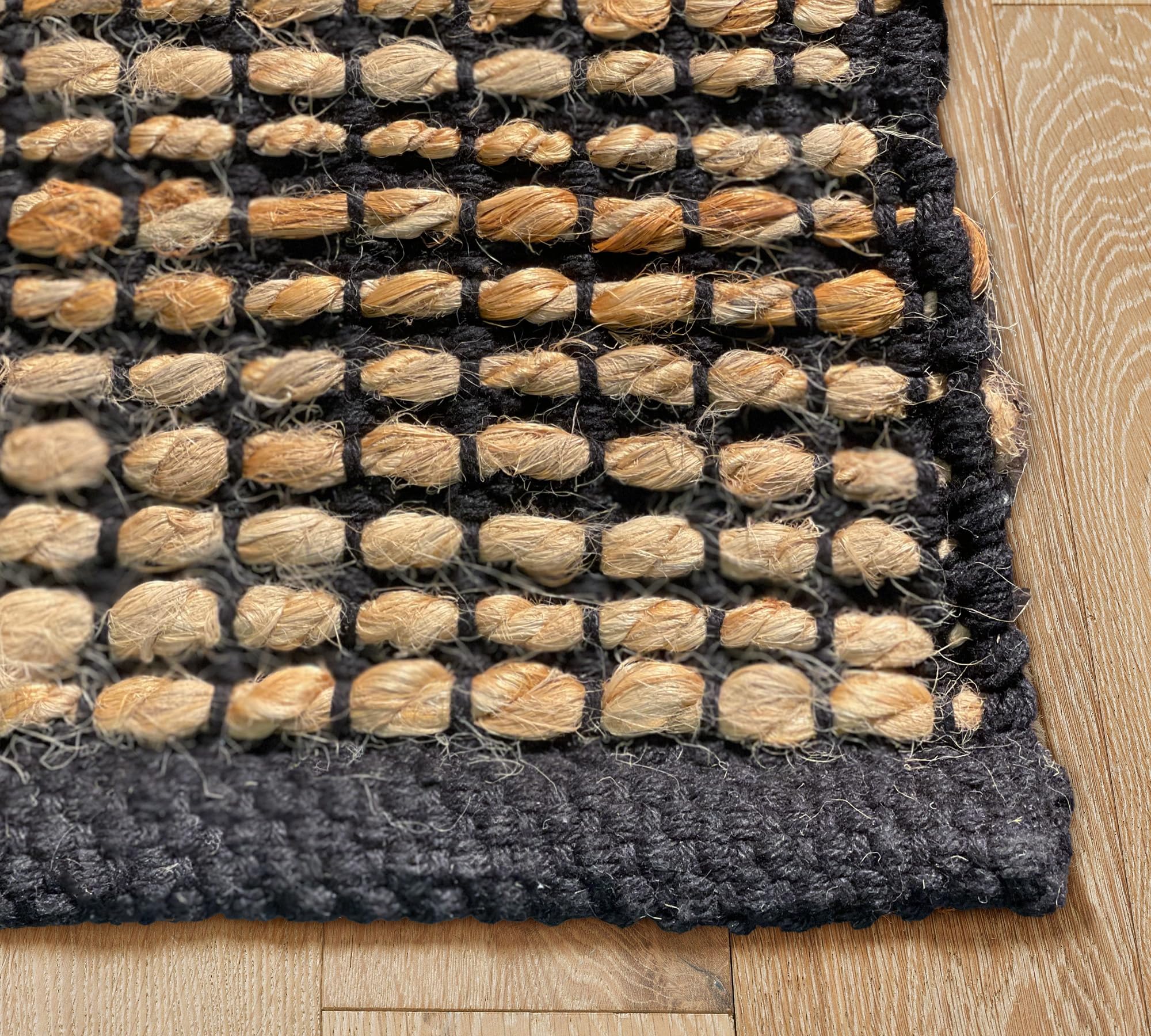 Chardin home Jute Rugs Collection- 2x5 Feet Jute Braids Rug, Boho, Rustic, Natural Jute/Black, Hand Woven Long Runner Rug for Bedroom, Living Room, Kitchen and entryways