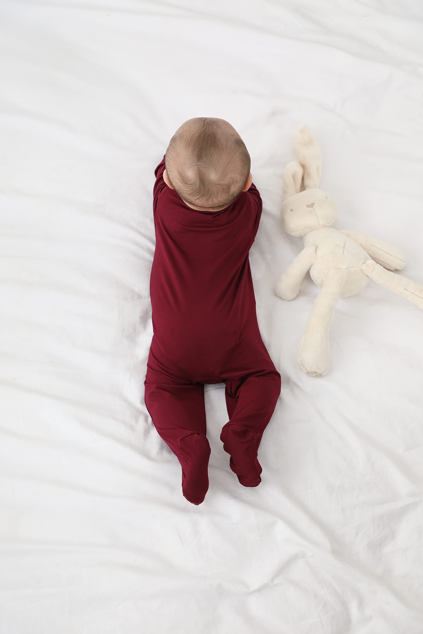 GUISBY Long Sleeve Sleepers Baby, Rayon Footed Pajamas Long Sleeve with Mitten Cuffs 3-6 Months Maroon