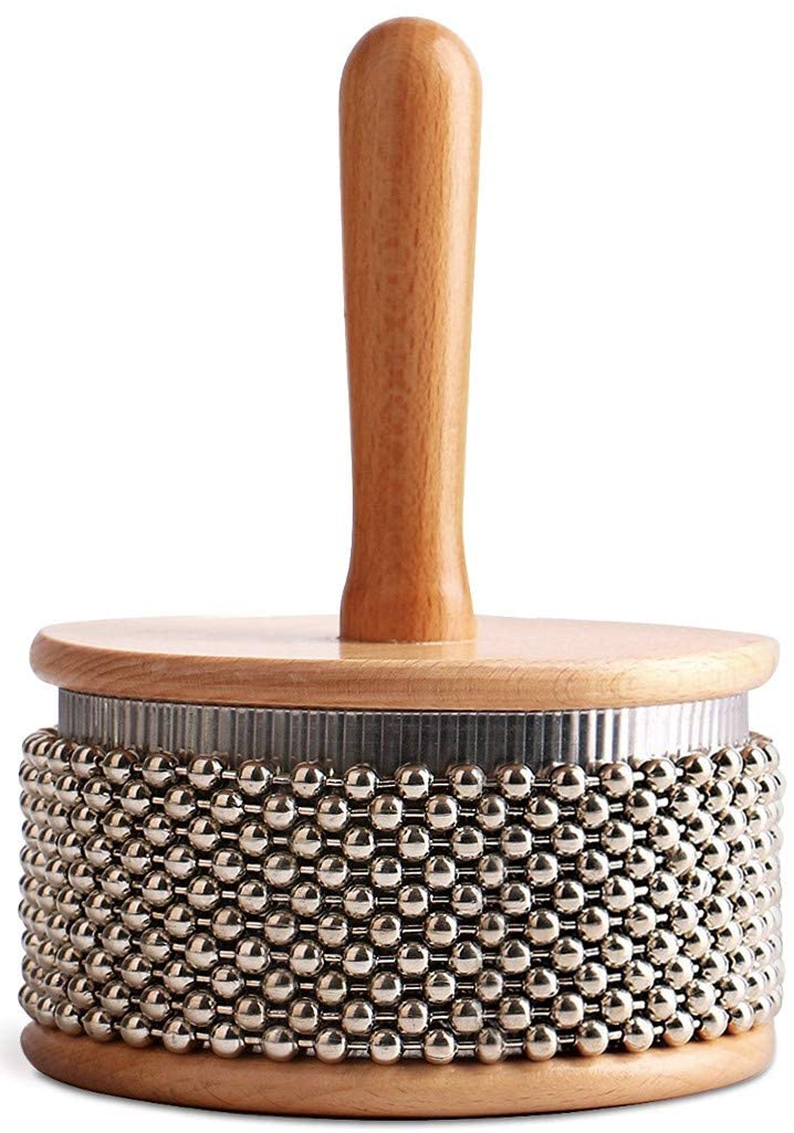 Studio Z 5.1in Wooden Cabasa with Stainless Steel Beaded Chain and Cylinder for Band / Music Latin Percussion Instrument