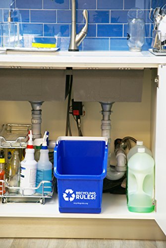 Recycling Rules 6 Gallon Stackable Recycling Bin Container in Blue, Eco-Friendly BPA-Free Handy Recycler with Handle, 4-Pack