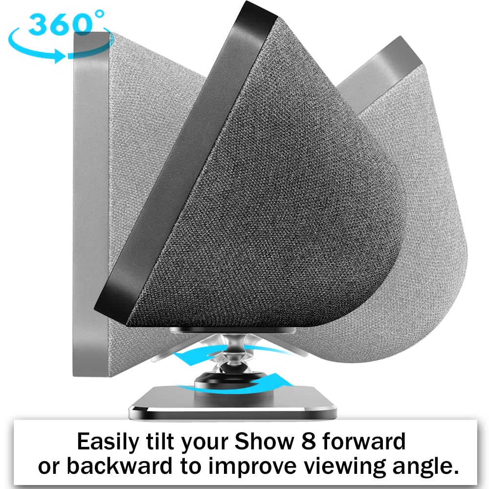 ezbnb Echo Show 8 Stand | Adjustable Aluminum Stand for Echo Show 8 Full Metal 360 Degree Swivel and up Down tilt Rotatable Holder with Strong Magnetic Attachment (Gray)