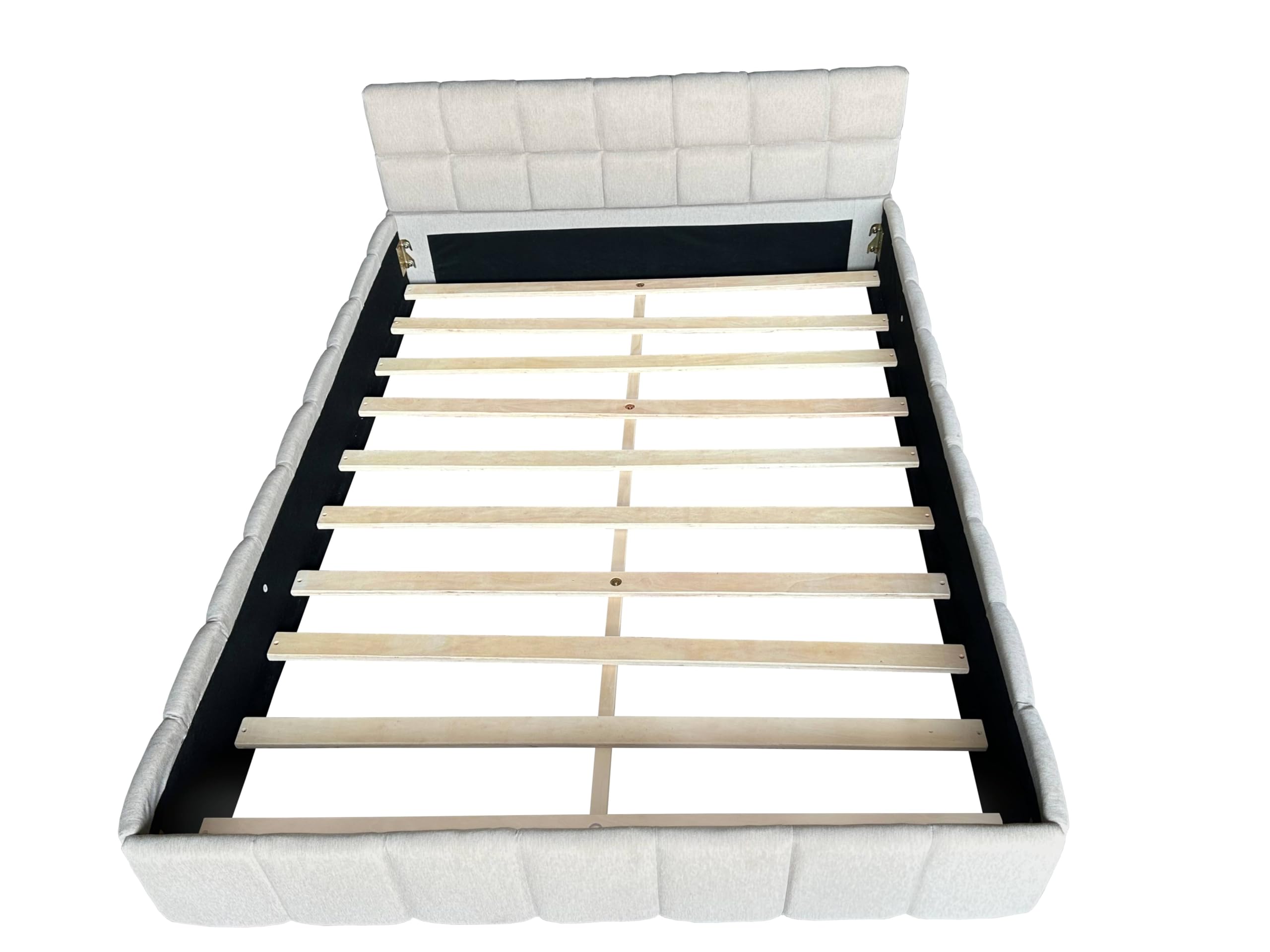 DNYN Full Size Upholstered Platform Bed with Thick Fabric for Kids/Adults,Solid Wood Bedframe w/Wood Slat Support for Small Space,Bedroom,Apartment,Easy Assembly & No Box Spring Needed, Beige