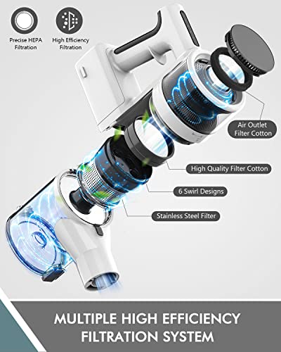 Fykee Cordless Vacuum Cleaner, Cordless Vacuum with Large Dust Cup and 80,000 PRM Brushless Motor, Stick Vacuum Cleaner with Large Detachable Battery up to 35 mins Run Time