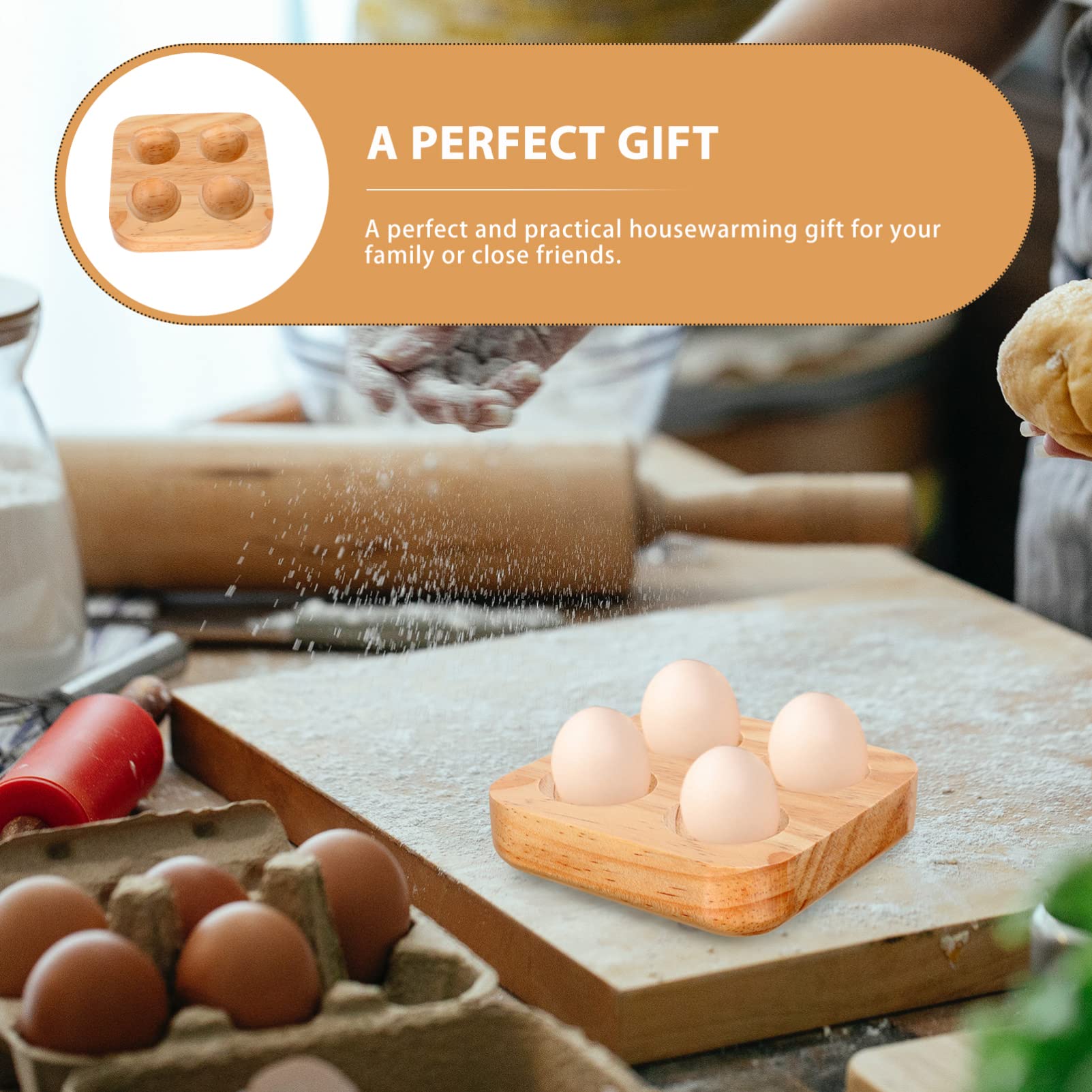 Cabilock Wood Egg Holder Egg Tray 4 Holes Egg Plate Egg Display Stand Storage Containers Rack Egg Decorating Kit for Tabletop Refrigerator