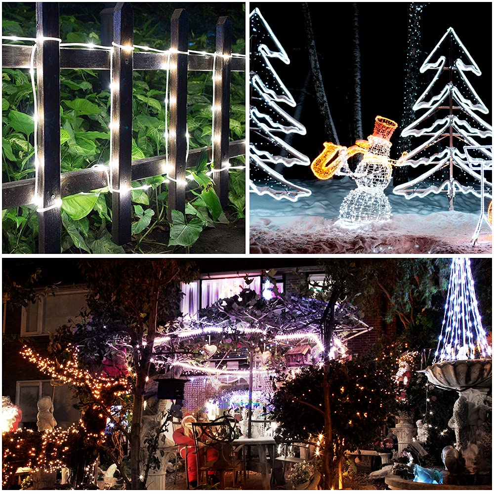 Speclux Solar Rope String Lights, 33ft 200LED Solid Tube Fairy String Lights, Waterproof Outdoor Starry Lights with 8 Lighting Modes for Patio, Garden, Gate, Yard, Party, Home Decoration(Cool White)