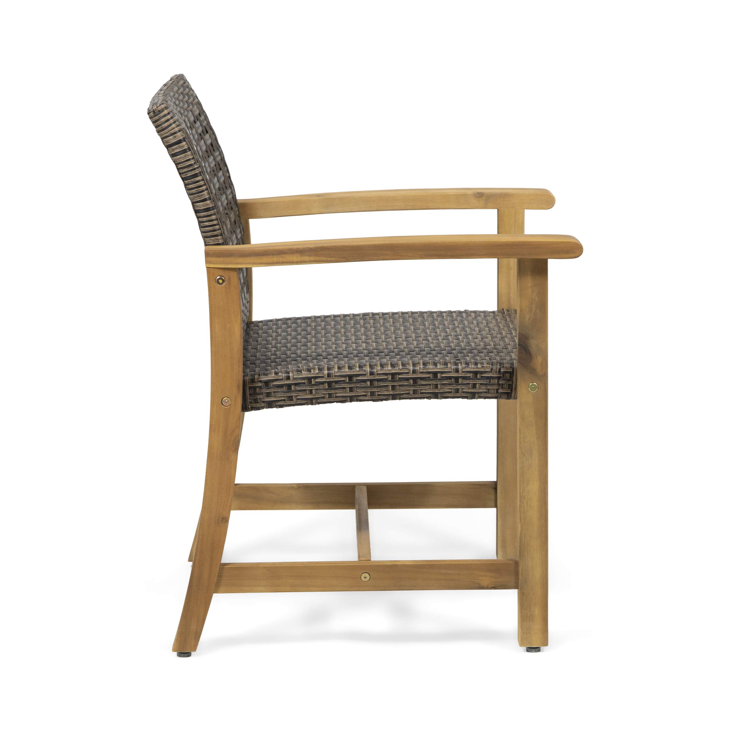 GDFStudio Outdoor Acacia Wood Dining Chair (Set of 2), Teak Finish and Mixed Mocha