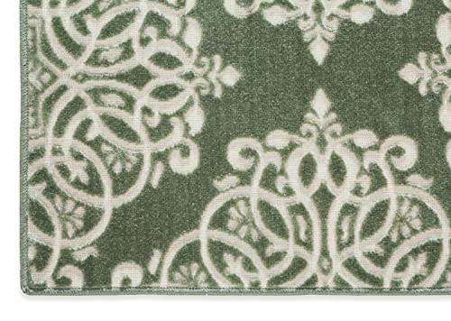Dream Home | Medallion Collection | Green Damask Polyester Scatter Rug, 20" x 34"