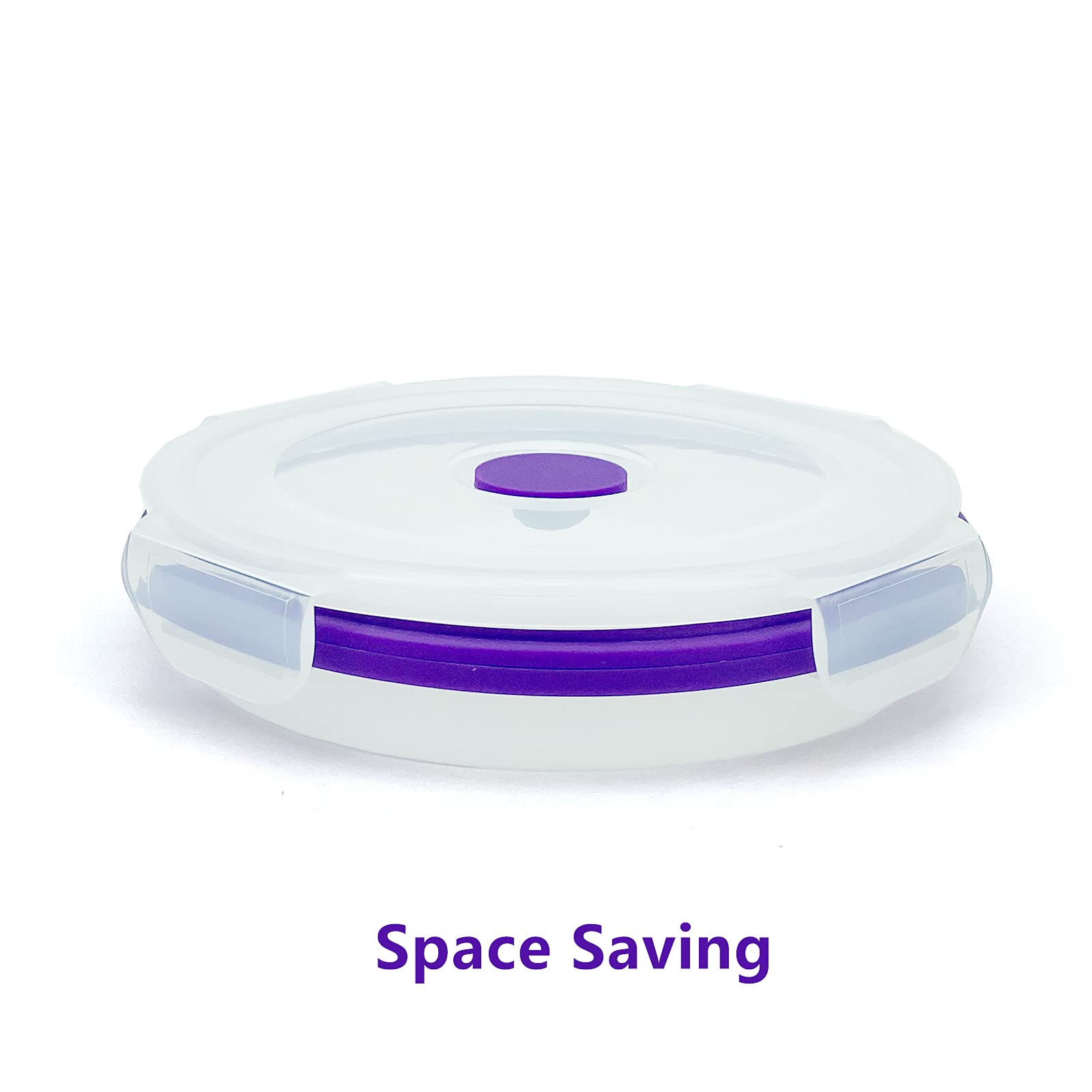 CCyanzi Round Silicone Food Grade Lunch Containers, Collapsible Bowl with lids | Space Saving | Leakproof | Microwave Freezer Safe | Silicone Food Conatiners for Sandwich, Snacks,Purple