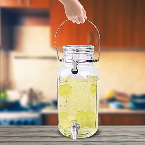 Eleganttime 1 Gallon Glass Drink Dispensers for Parties,2 Pack Beverage Dispenser With Spigot,Laundry Detergent Dispenser Punch Bowls Juice Water Dispenser for Parties